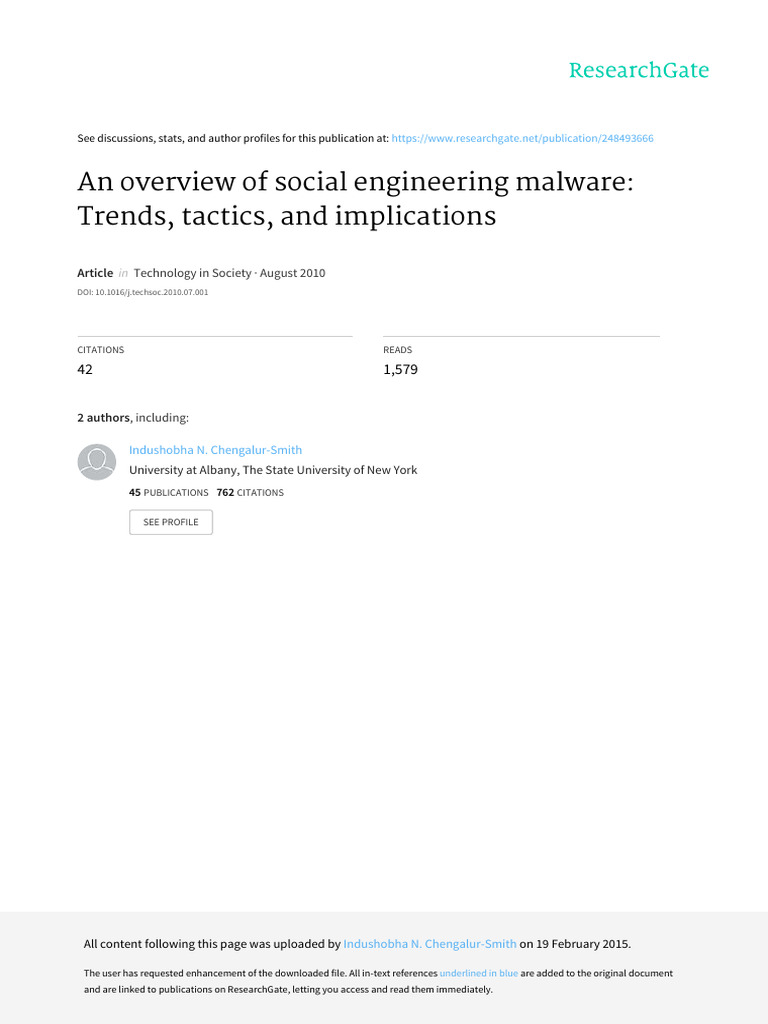 An Overview of Social Engineering | PDF | Malware | Phishing