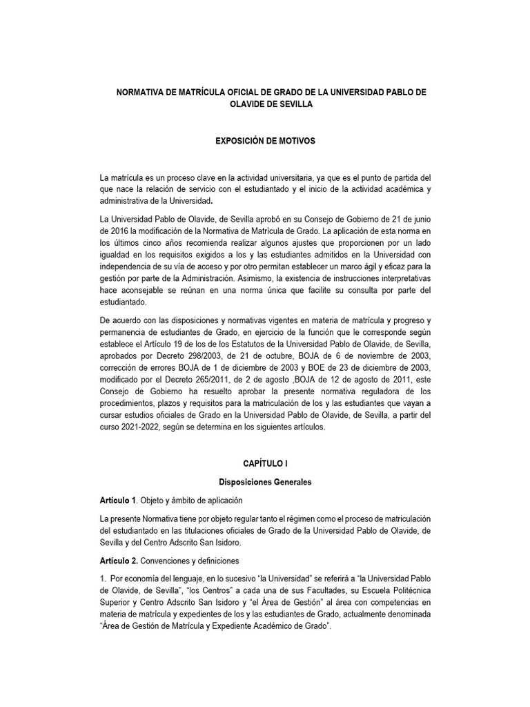 Exp.1 Normativa de Matrícula Oficial de Grado-1 | PDF