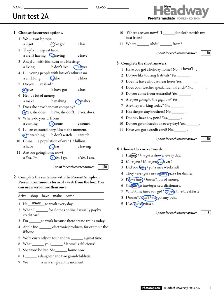 Hwy Pre Int Unittests 2a (1) Unlocked | PDF