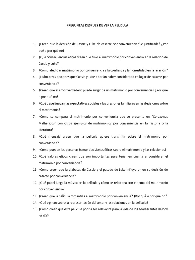 Preguntas Despues de Ver La Pelicula | PDF