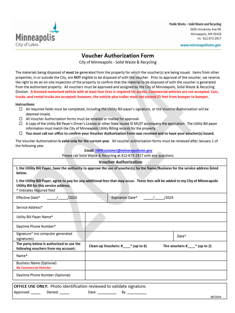 Voucher Authorization Form 2024 - 06.12.24 | PDF | Recycling | Driver's ...