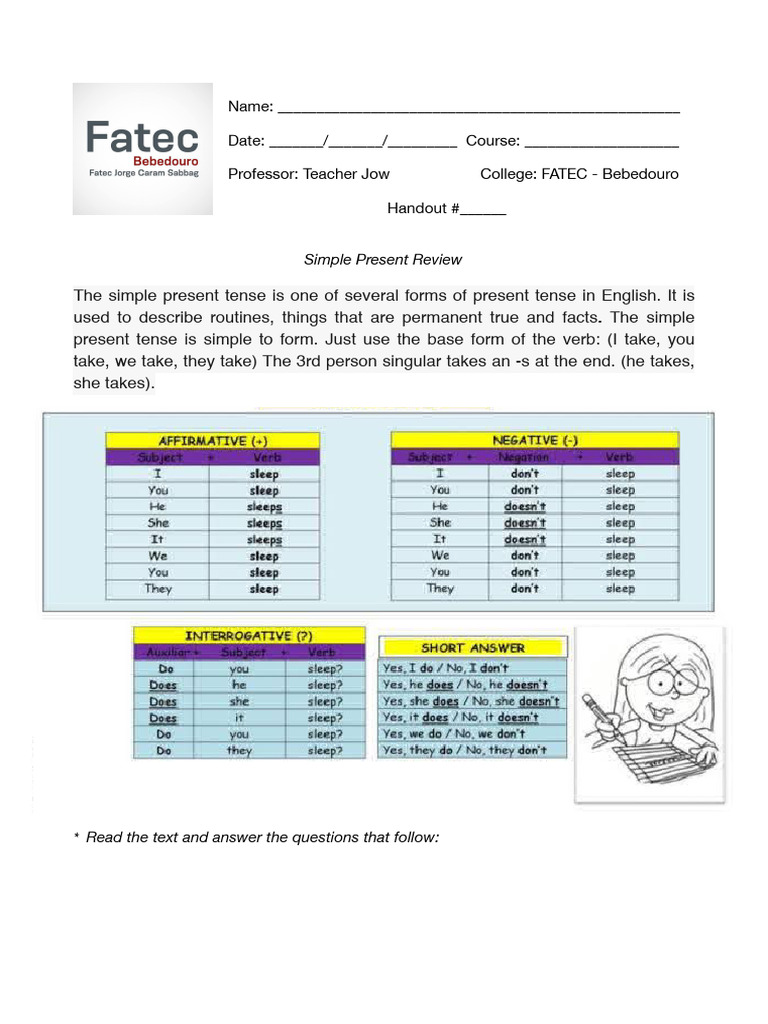 Handout - Simple Present | PDF