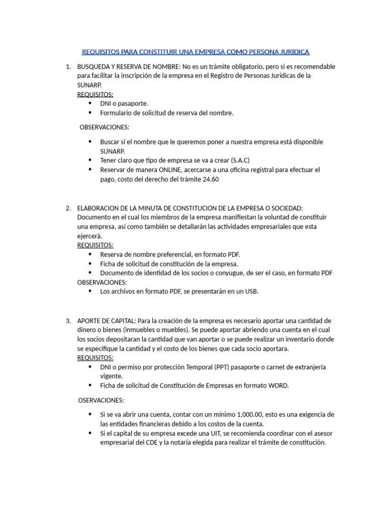 Requisitos para Constituir Una Empresa Como Persona Juridica | PDF | Documento de identidad