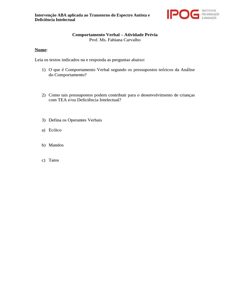 Atividade Pré Módulo (3 Pontos) - Novo | PDF