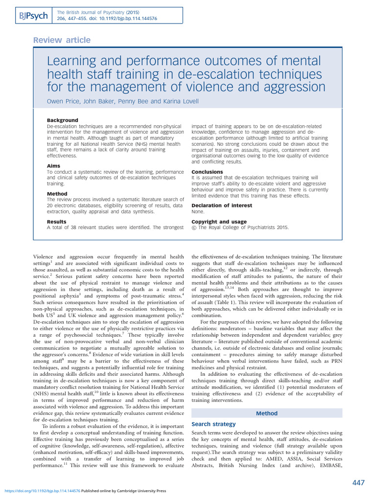 Learning and Performance Outcomes of Mental Health Staff Training in de ...