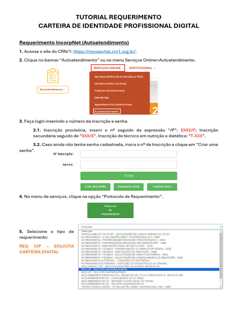 Tutorial Requerimento CIP Digital | PDF
