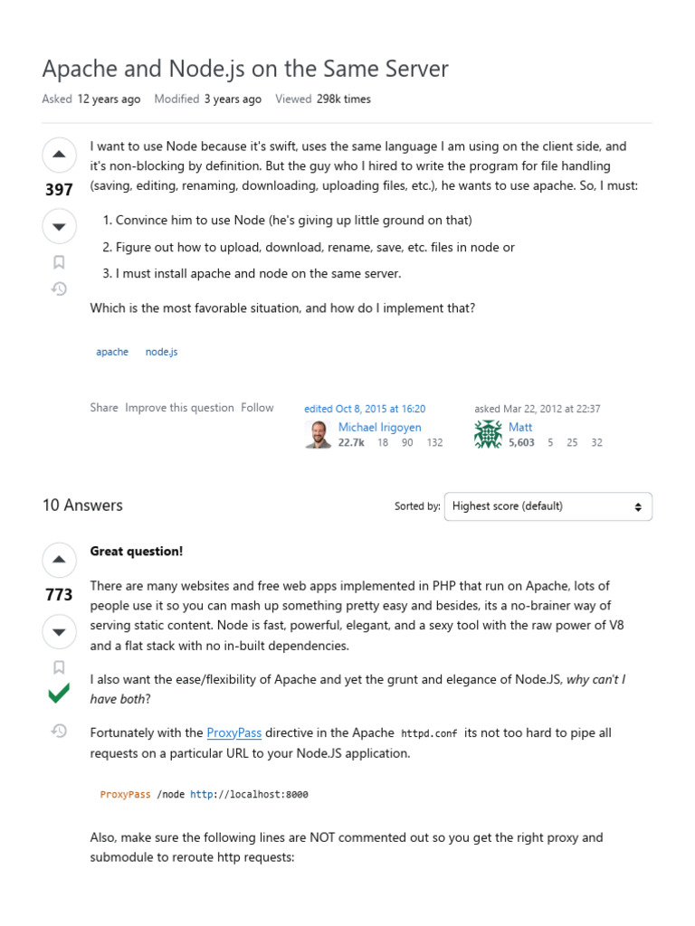 Apache And Node Js On The Same Server Stack Overflow Pdf Proxy Server Computers