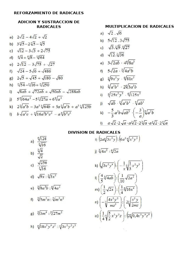 Adicion y Sustraccion de Radicales | PDF