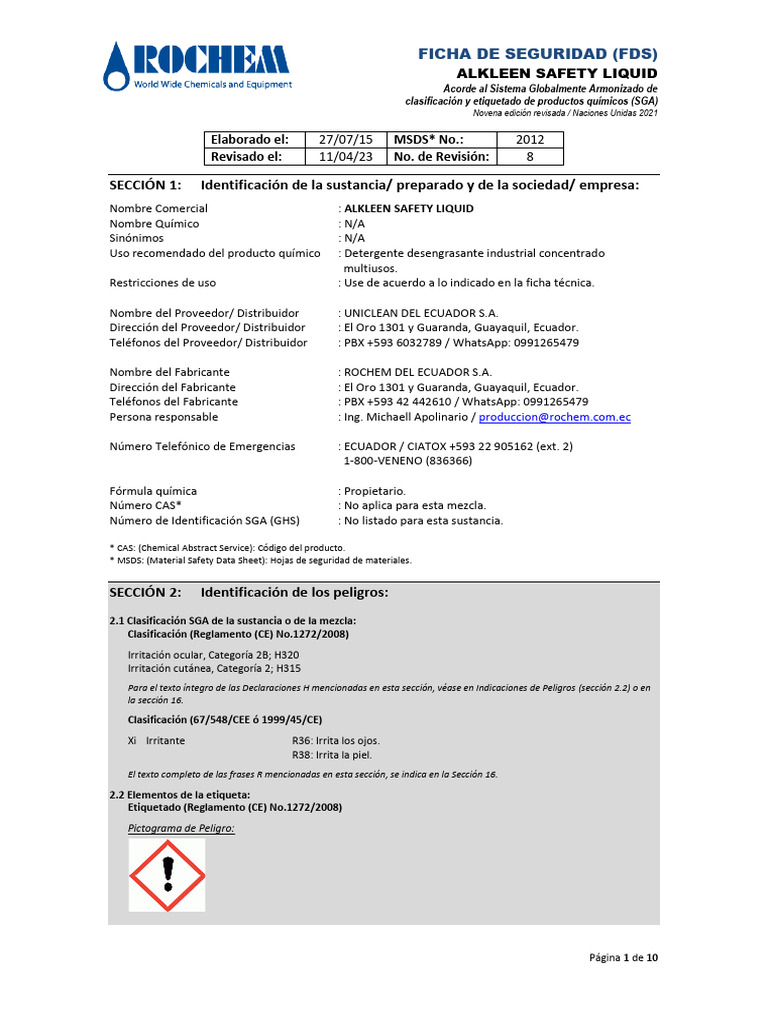 MSDS Alkleen Safety Liquid 2023 | PDF