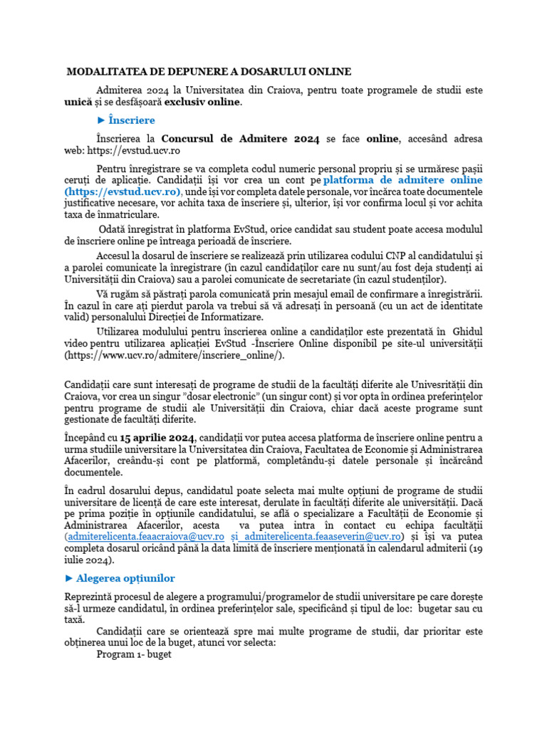 Admitere Online UCV 2024 | PDF | Career & Growth