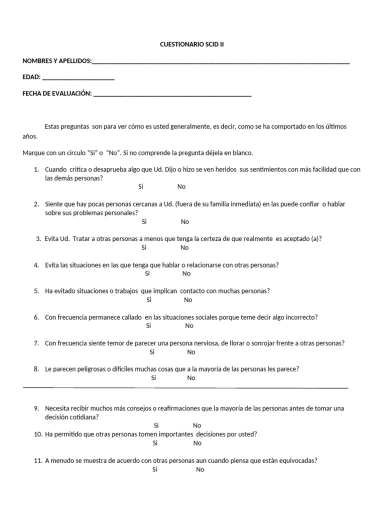 Cuestionario Scid Ii | PDF