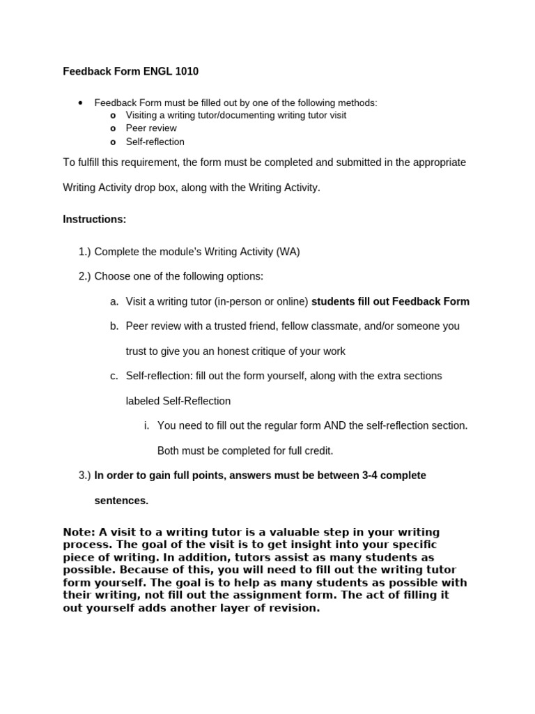 Feedback Form ENGL 1010 Revised | PDF