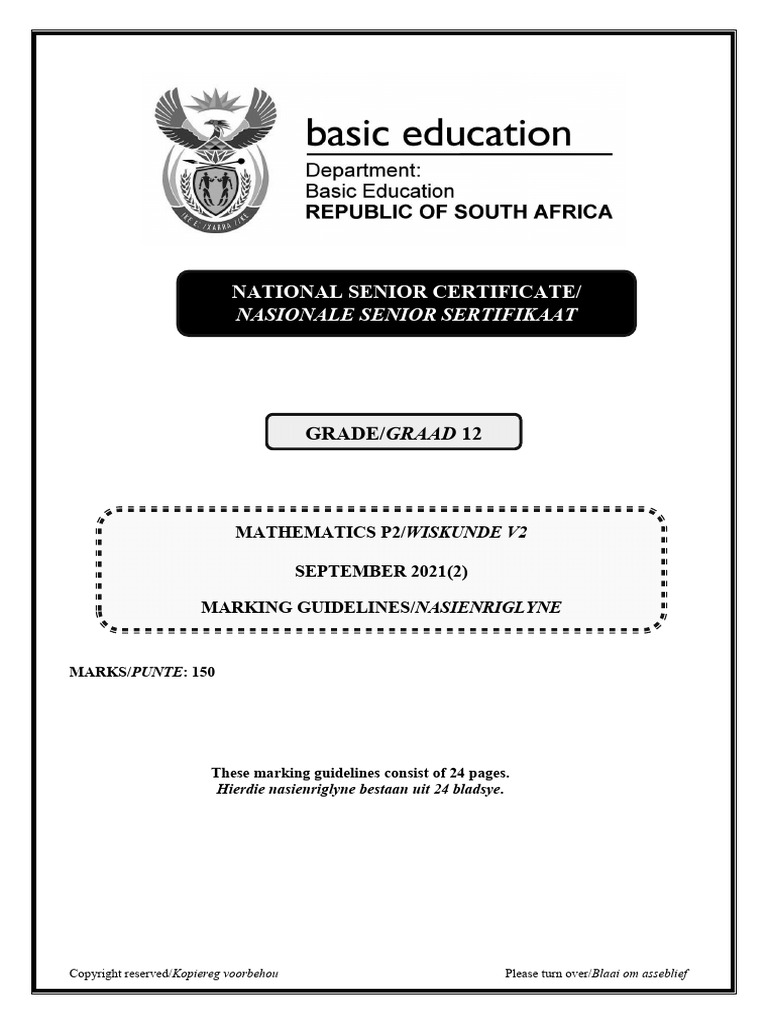 Mathematics p2 Sep 2021 Memo | PDF