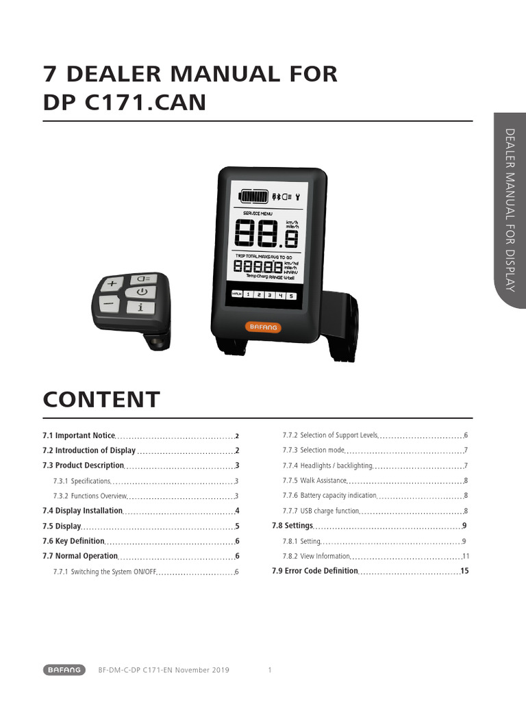 7 Dealer Manual For DP C171.CAN: 7.1 Important Notice 2 7.2 ...