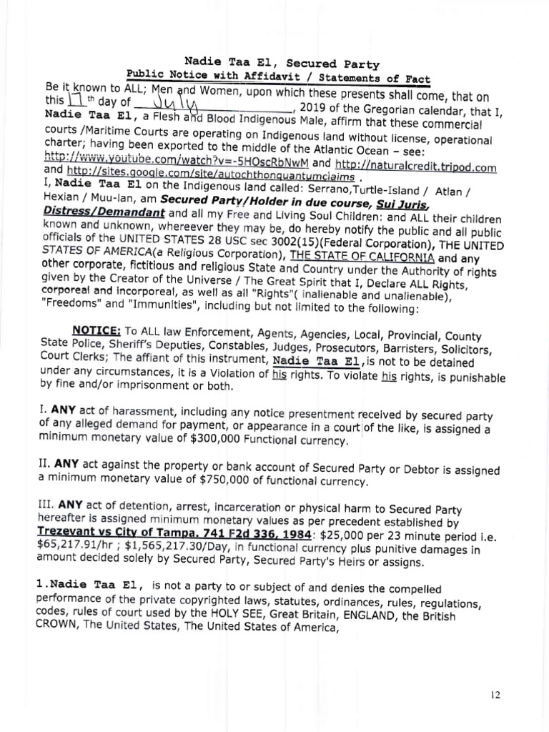 Public Notice With Affidavit - Statement of Fact Recorded With UCC-1 ...