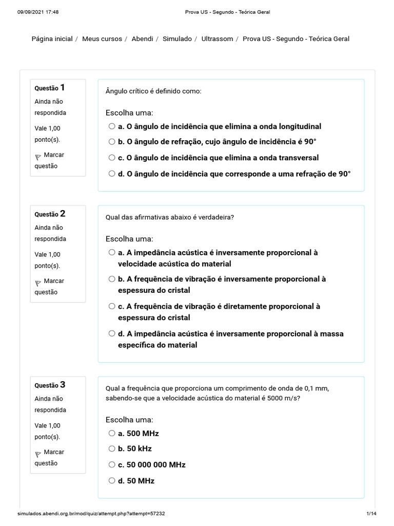 Prova US - Segundo - Teórica Geral - Simulado 2 - ABENDI | PDF