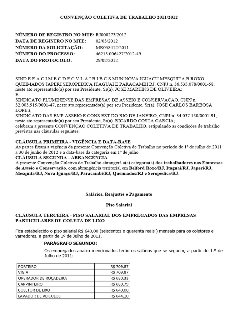 CCT Rio de Janeiro 2012 N Registro RJ0002732012 | PDF