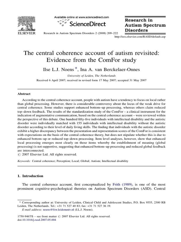 The Central Coherence Account of Autism Revisited 2007 | PDF