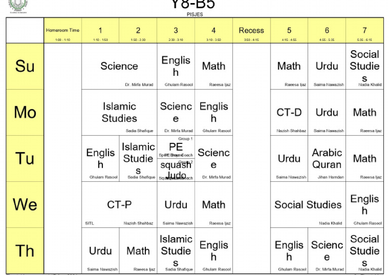 Pisjes Grade 8 Time Table | PDF
