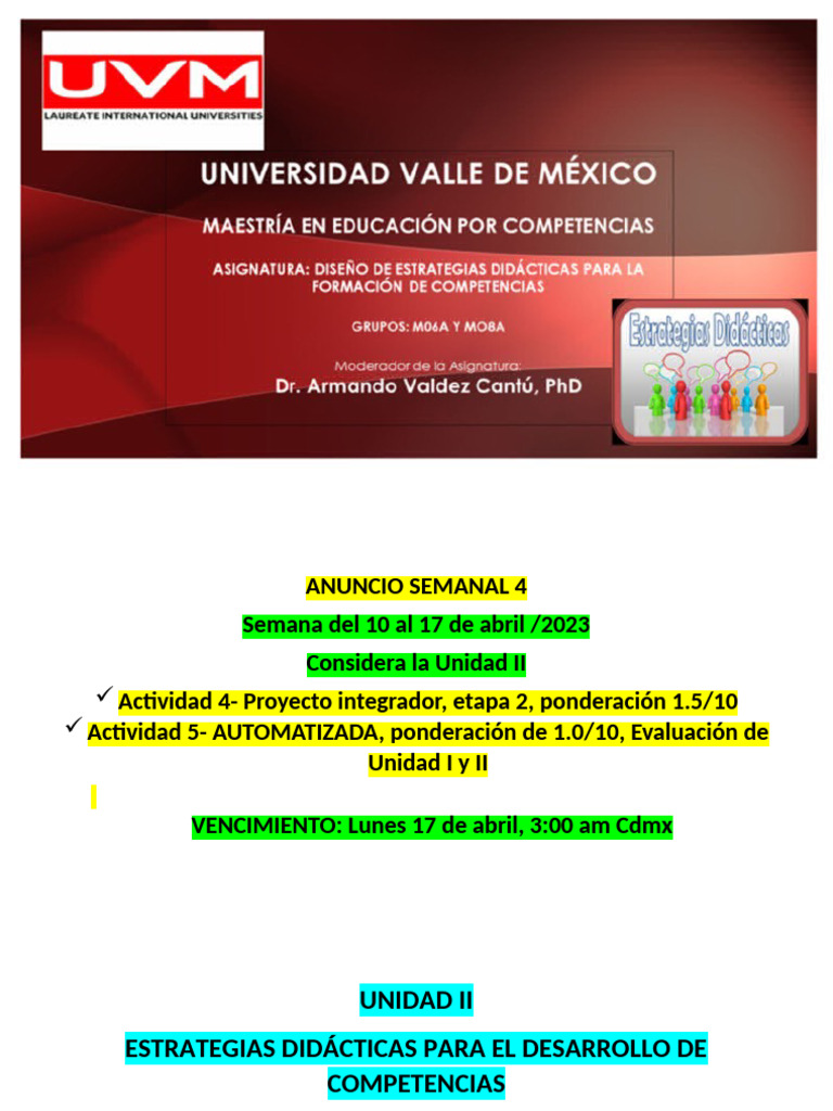 Diseño de Estrategias Didacticas para La Formacion de Competencias Uvm | PDF