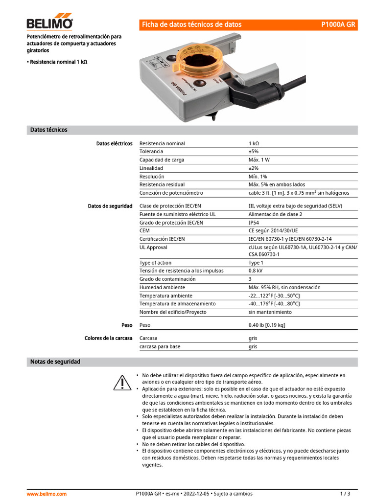 Belimo P1000A GR Datasheet Es-Mx | PDF