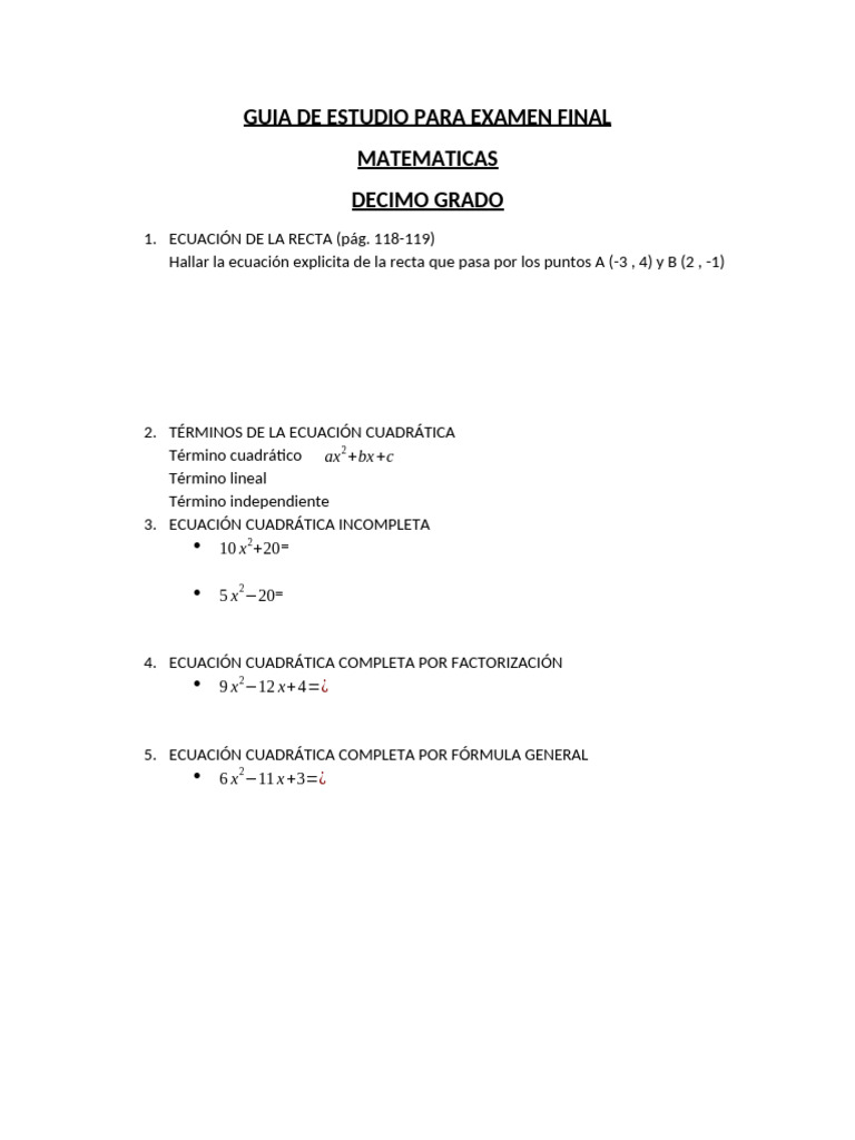Guia de Estudio para Examen Final Decimo 1 | PDF