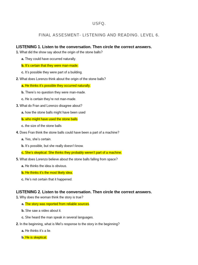 Final Assesment-Reading and Listening-Mariah Jose Freire | PDF