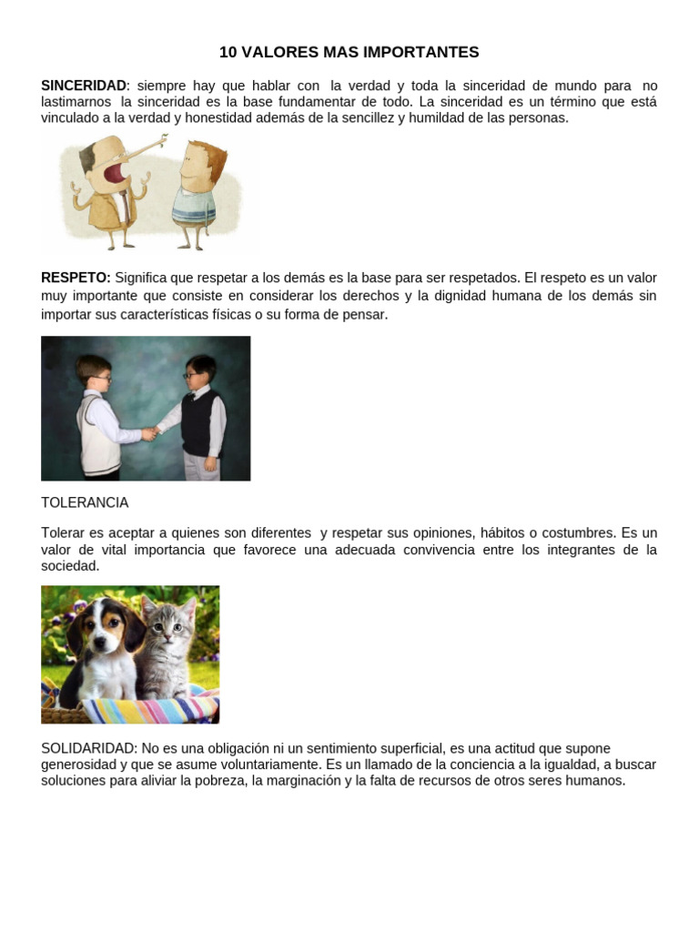 Valores Mas Importantes | PDF