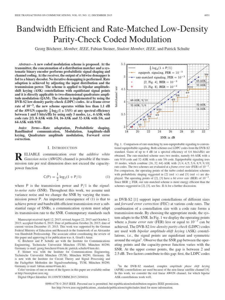 Bandwidth Efficient And Rate Matched Low Density Parity Check Coded Modulation Pdf