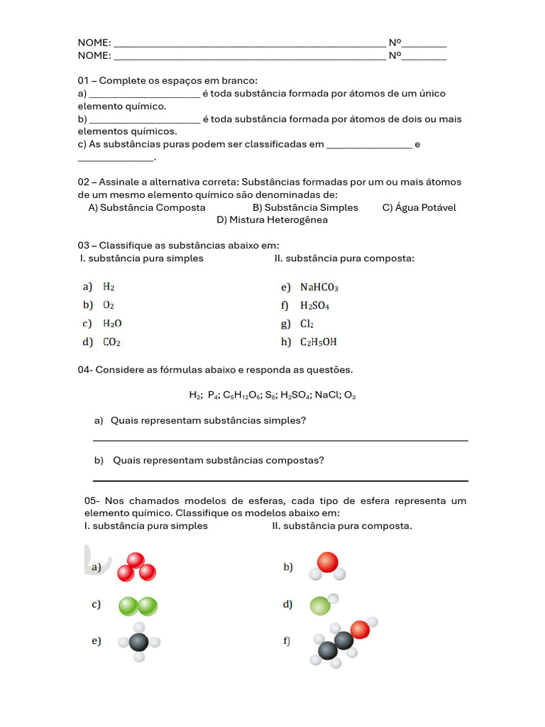 Atividade Subs Simples e Compostas | PDF