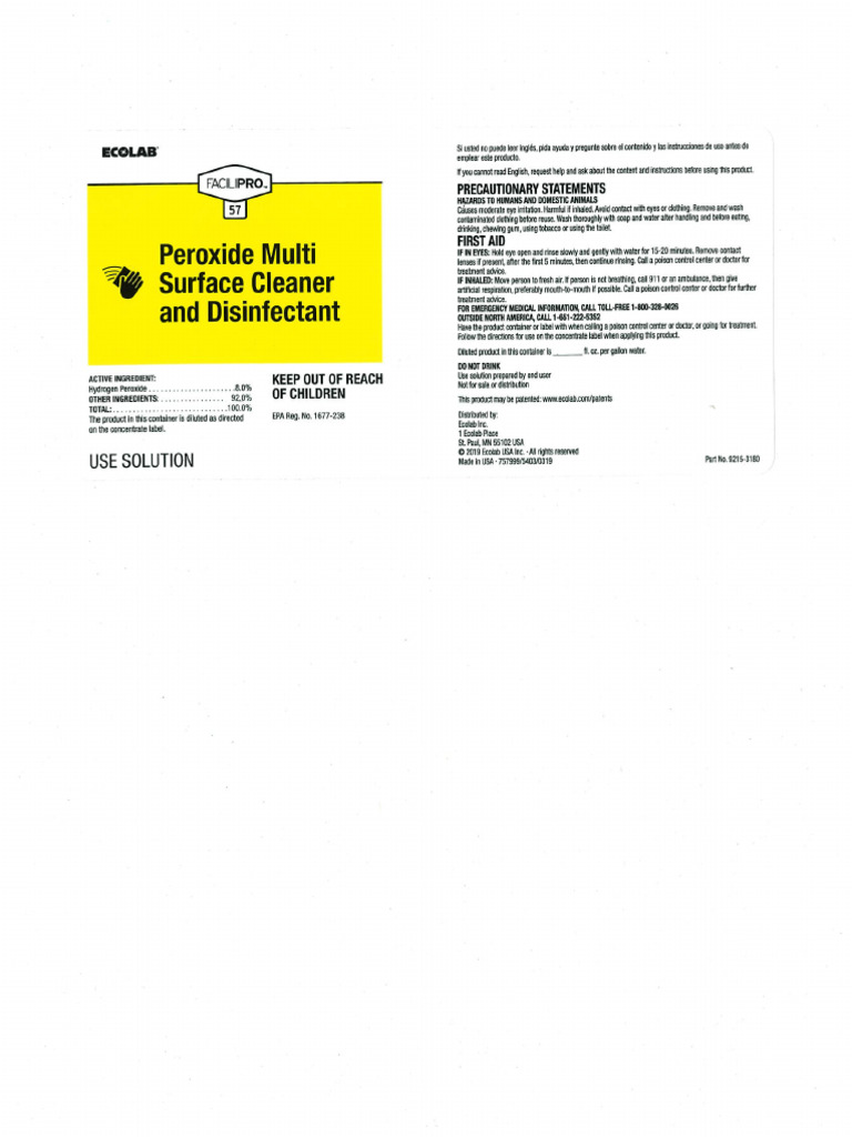 Peroxide Multi Surface Cleaner Label | PDF