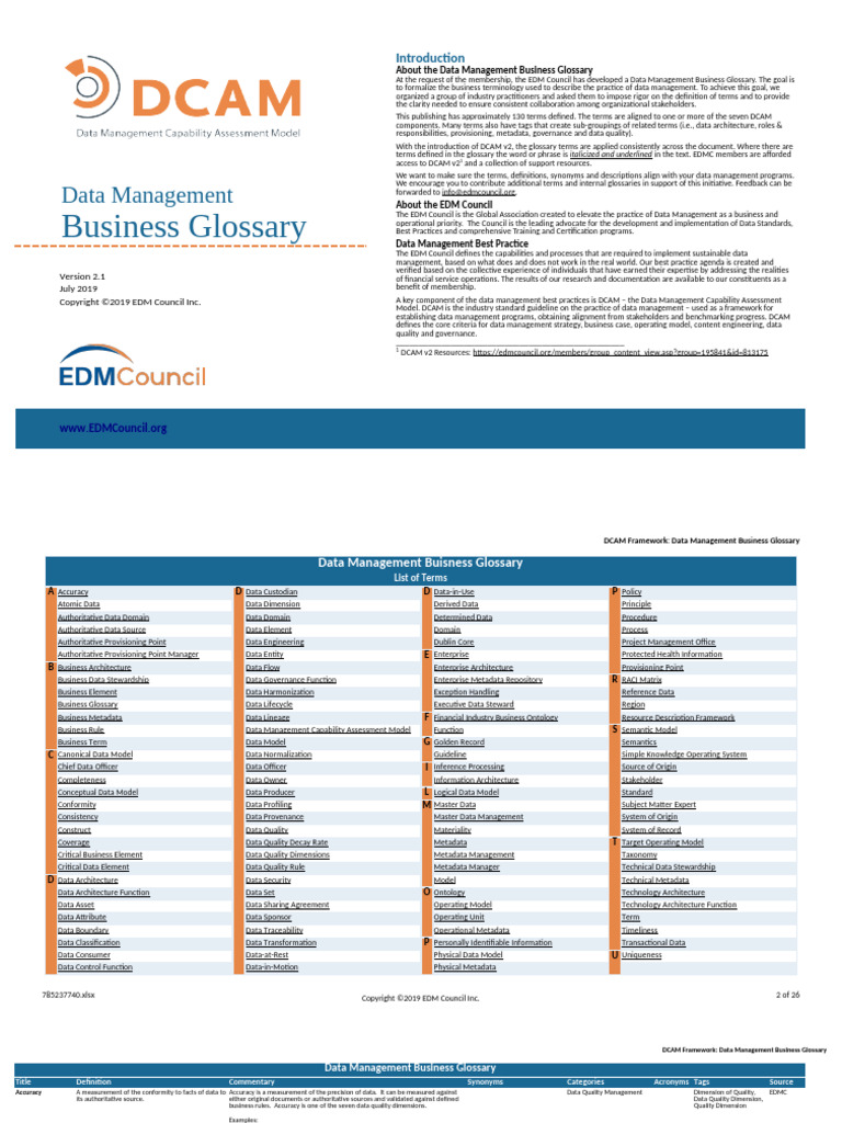 DCAM Business Glossary MASTER v2.1 | PDF