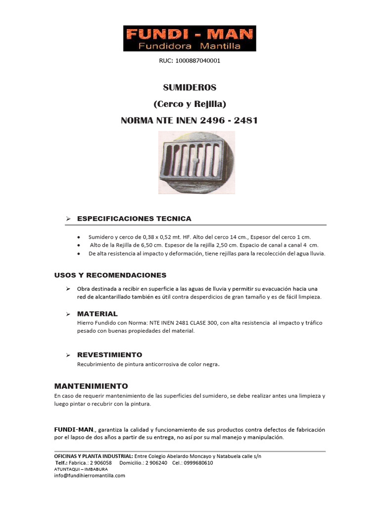 Ficha Tecnica Sumidero de HF | PDF