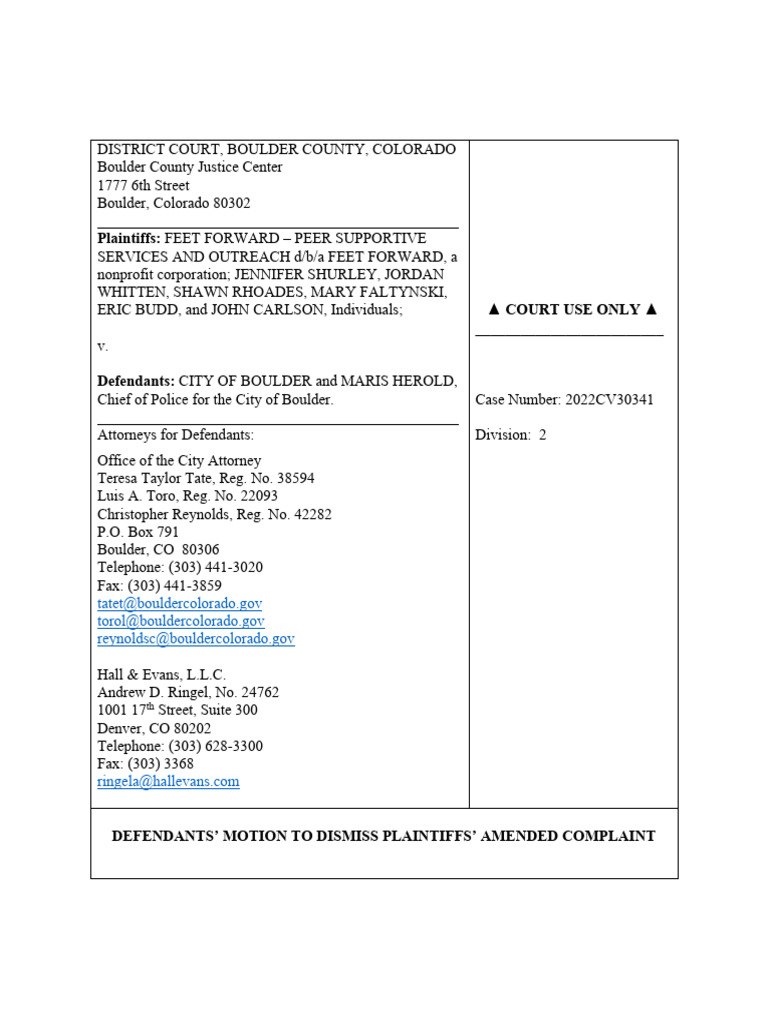 Feet Forward v. Boulder Amended Motion To Dismiss 8-23-24 | PDF ...