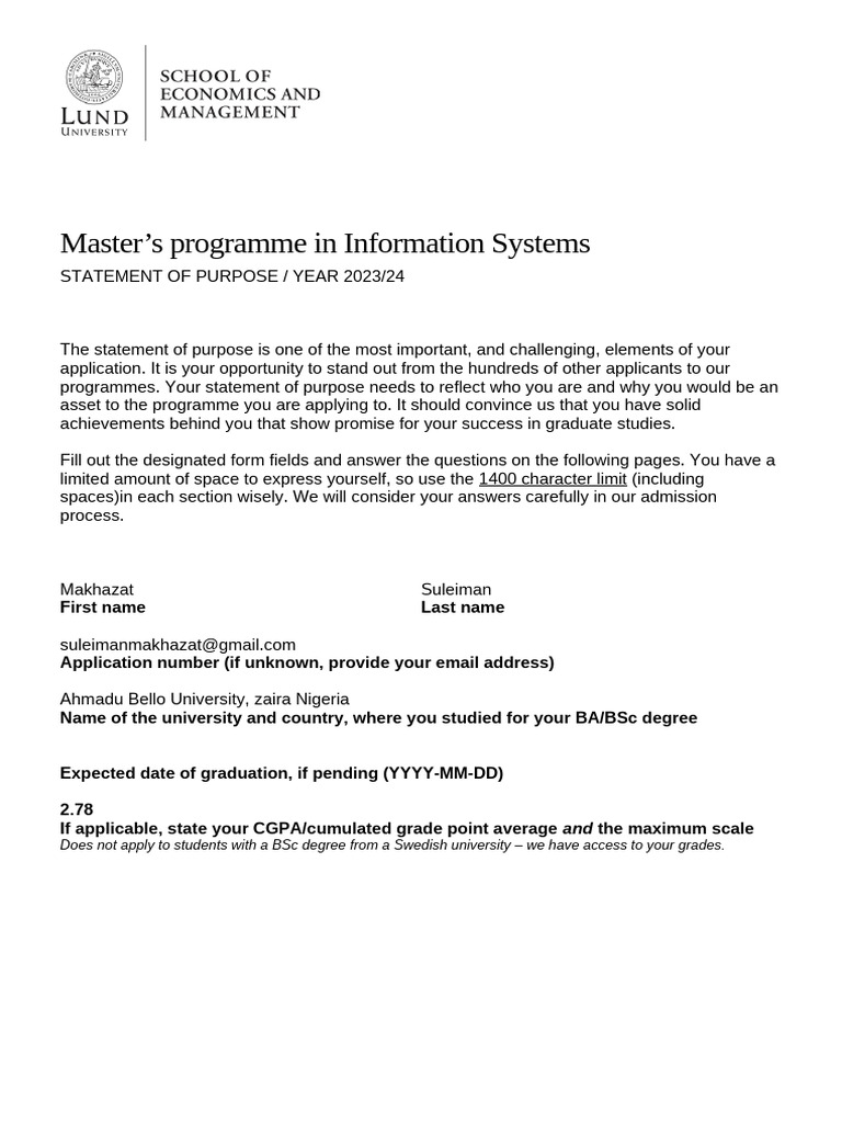 Statement of Purpose Information Systems | PDF | Computing