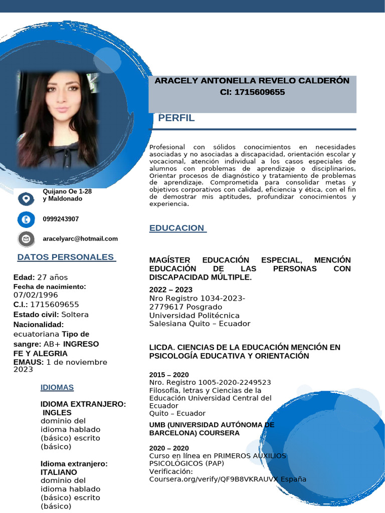 Aracely Antonella Revelo Calderon CV 9 | PDF