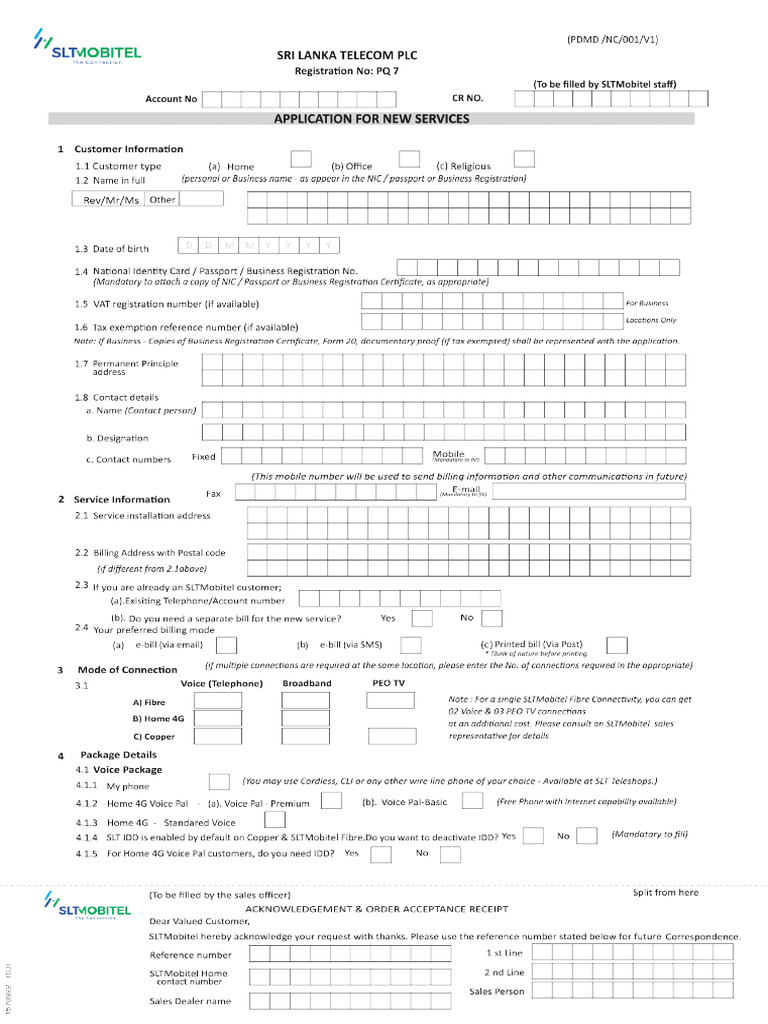 SLT NewConnectionApplication Mar23 | PDF