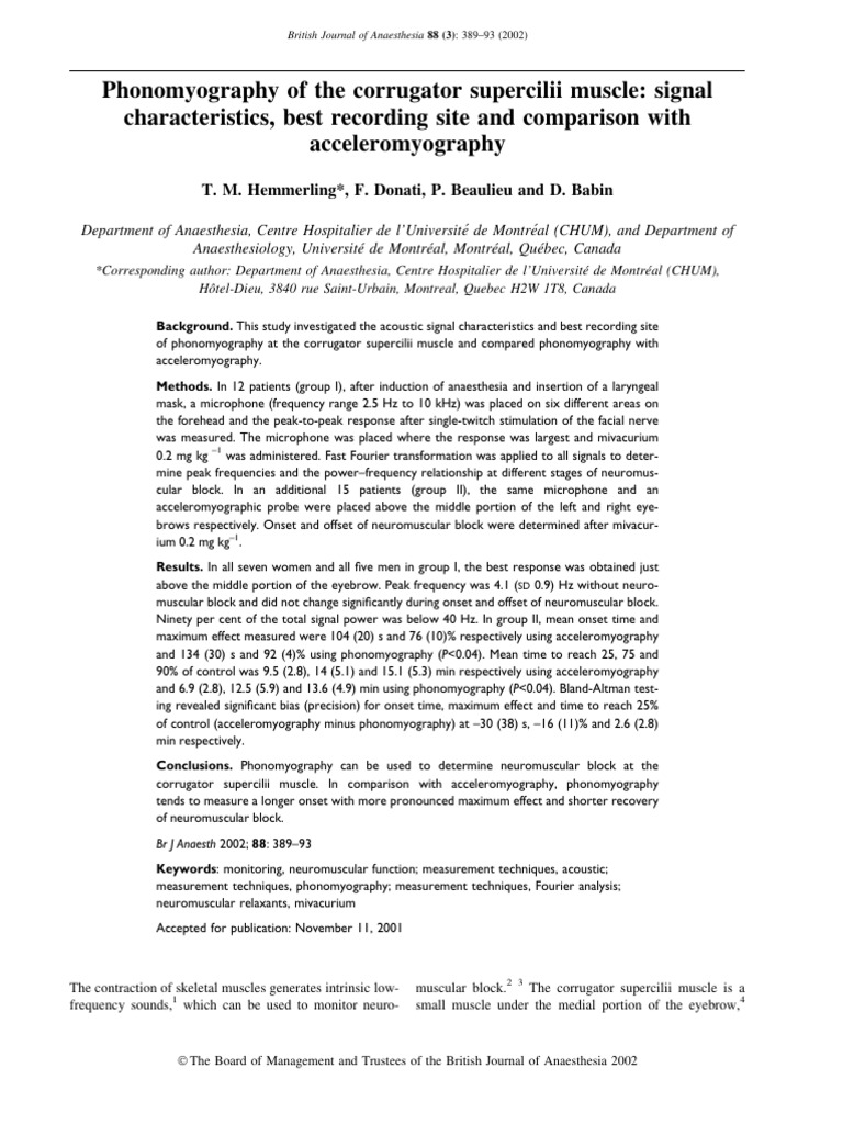 Phonomyography of The Corrugator Supercilii Muscle | PDF | Science ...