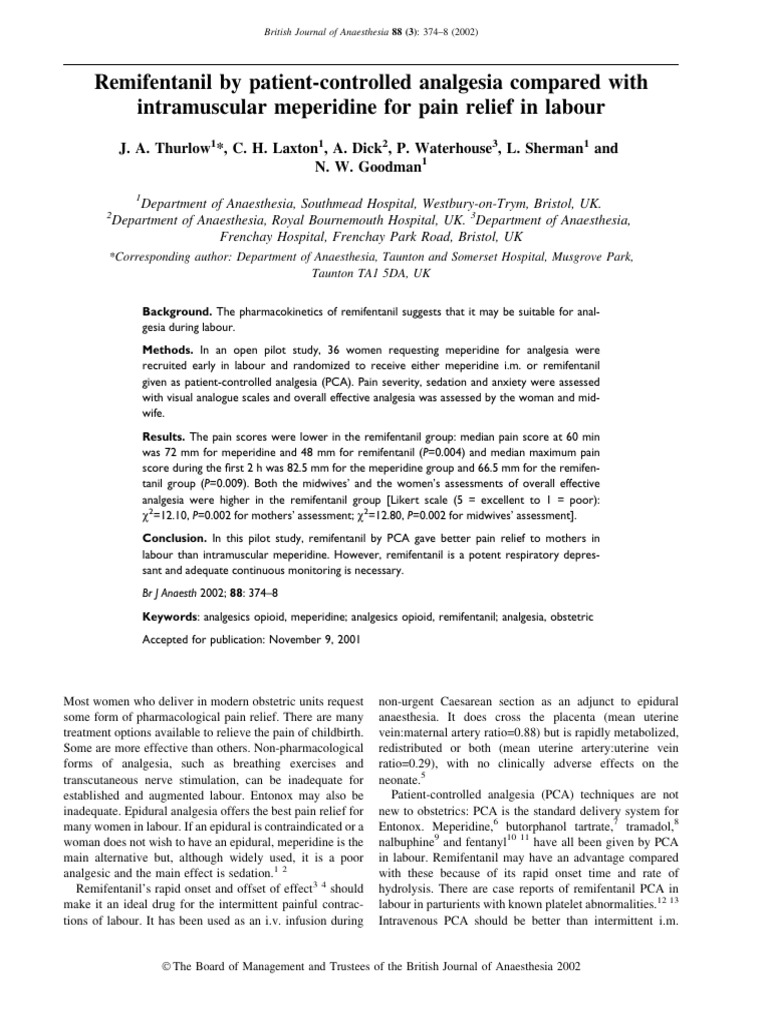 Remifentanil by Patient Controlled Analgesia Compa | PDF | Childbirth ...