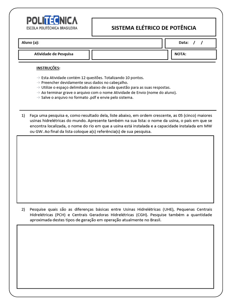 Atividade de Pesquisa - Sistema Elétrico de Potência | PDF