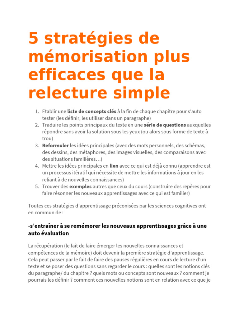 5 Stratégies de Mémorisation Plus Efficaces Que La Relecture Simple | PDF