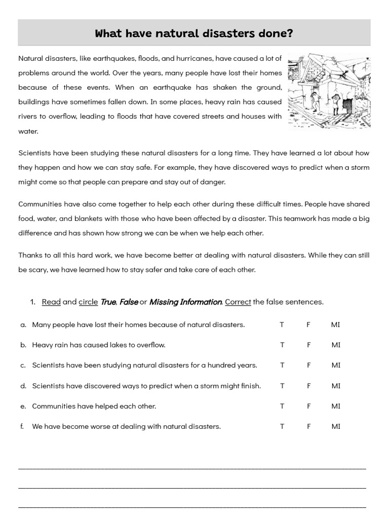 Reading Comprehension - Natural Disasters | PDF
