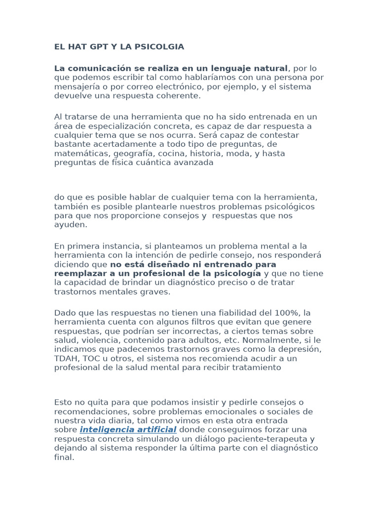 El Hat GPT y La Psicolgia | PDF