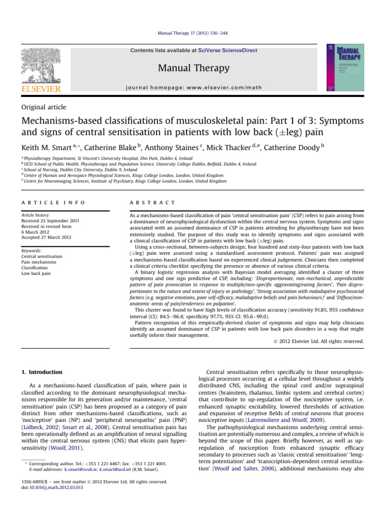 Mechanisms-Based Classifications of Musculoskeletal Pain Parte 1 | PDF