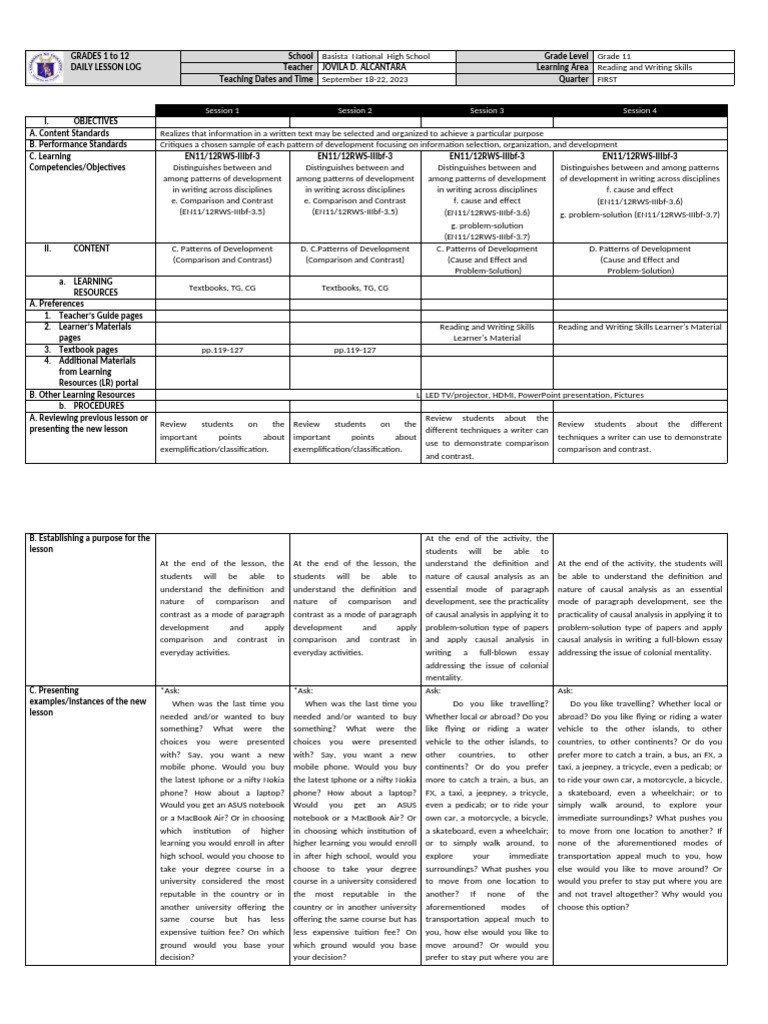 RWS DLL Week 4 | PDF | Concept | Language Arts & Discipline
