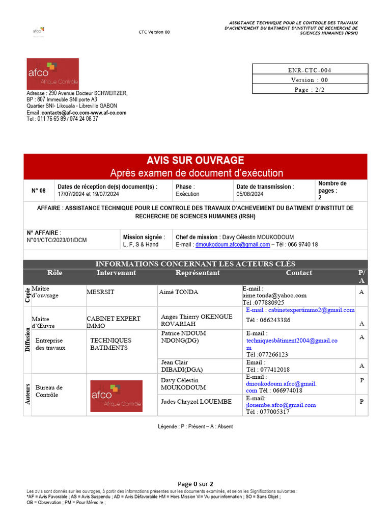 Contrôle Technique IRSH: Avis et Documents | PDF