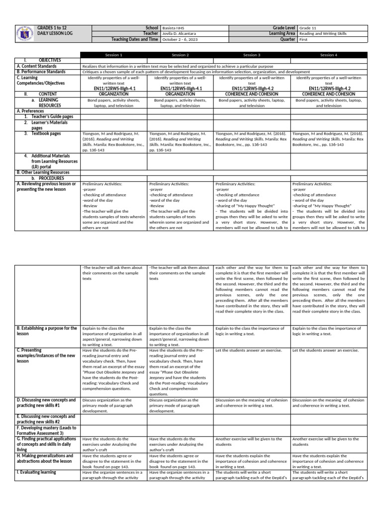 RWS DLL Week 6 | PDF | Literacy | Learning