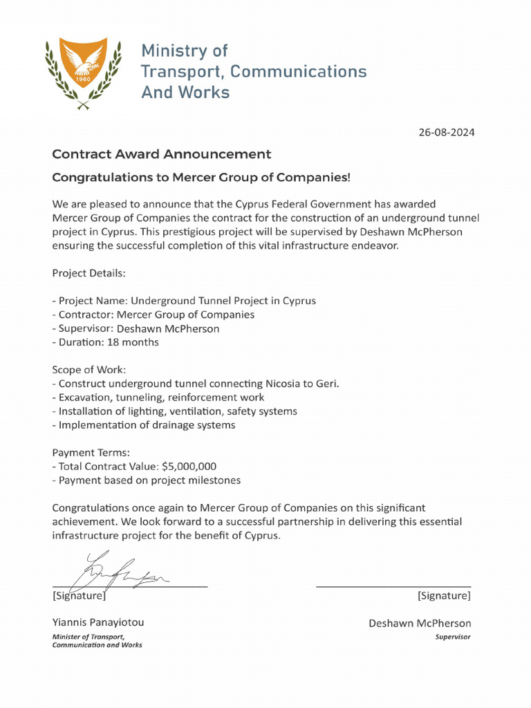 Contract Award Annoucement Mercer Group. | PDF