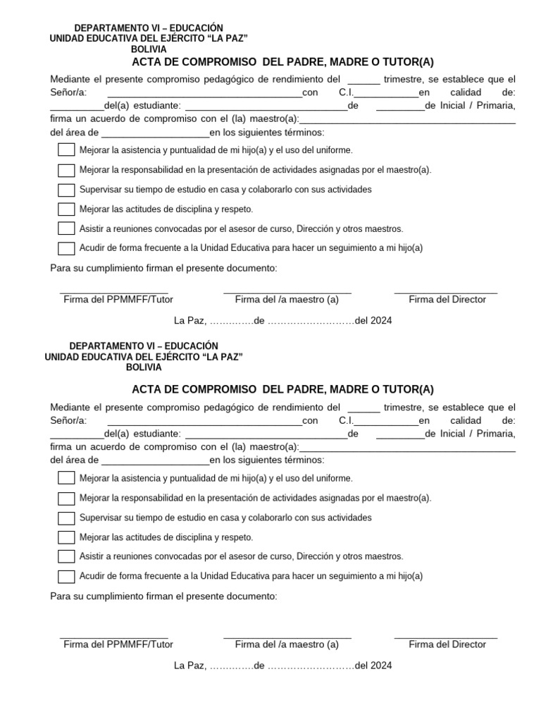 Acta de Compromiso de PPFF Aaa | PDF