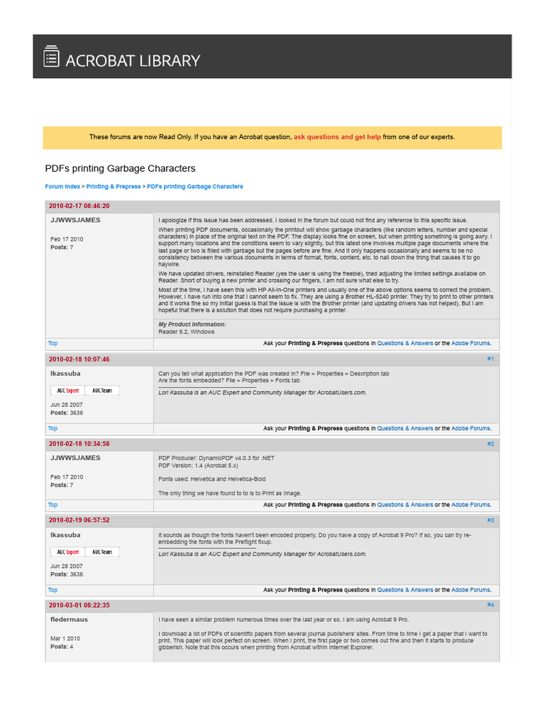 PDFs Printing Garbage Characters - Adobe Acrobat | PDF